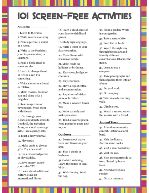 101 Screen-free Activities to Boost Your Mental Health - Sunstone ...